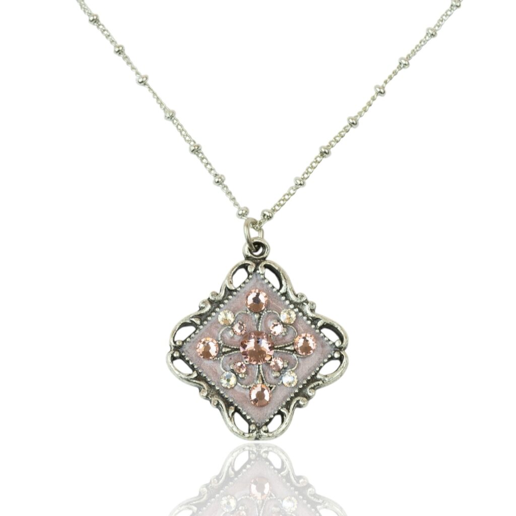 Pink Classic Filigree Rhombus Crystal Pendant Necklace - Anne Koplik ...