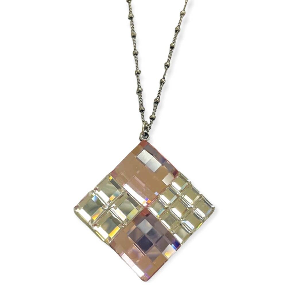 Pink Squared Crystal Rhombus Pendant Necklace - Anne Koplik Designs